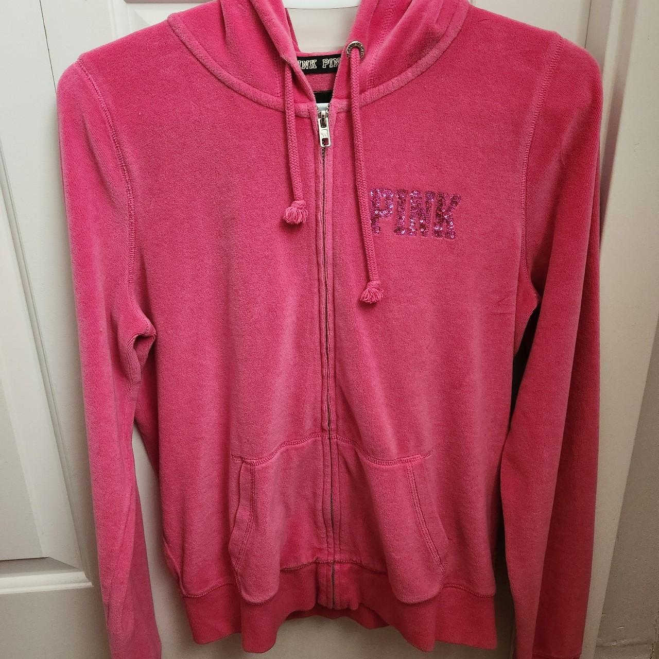 victoria's secret pink velour jacket - Depop