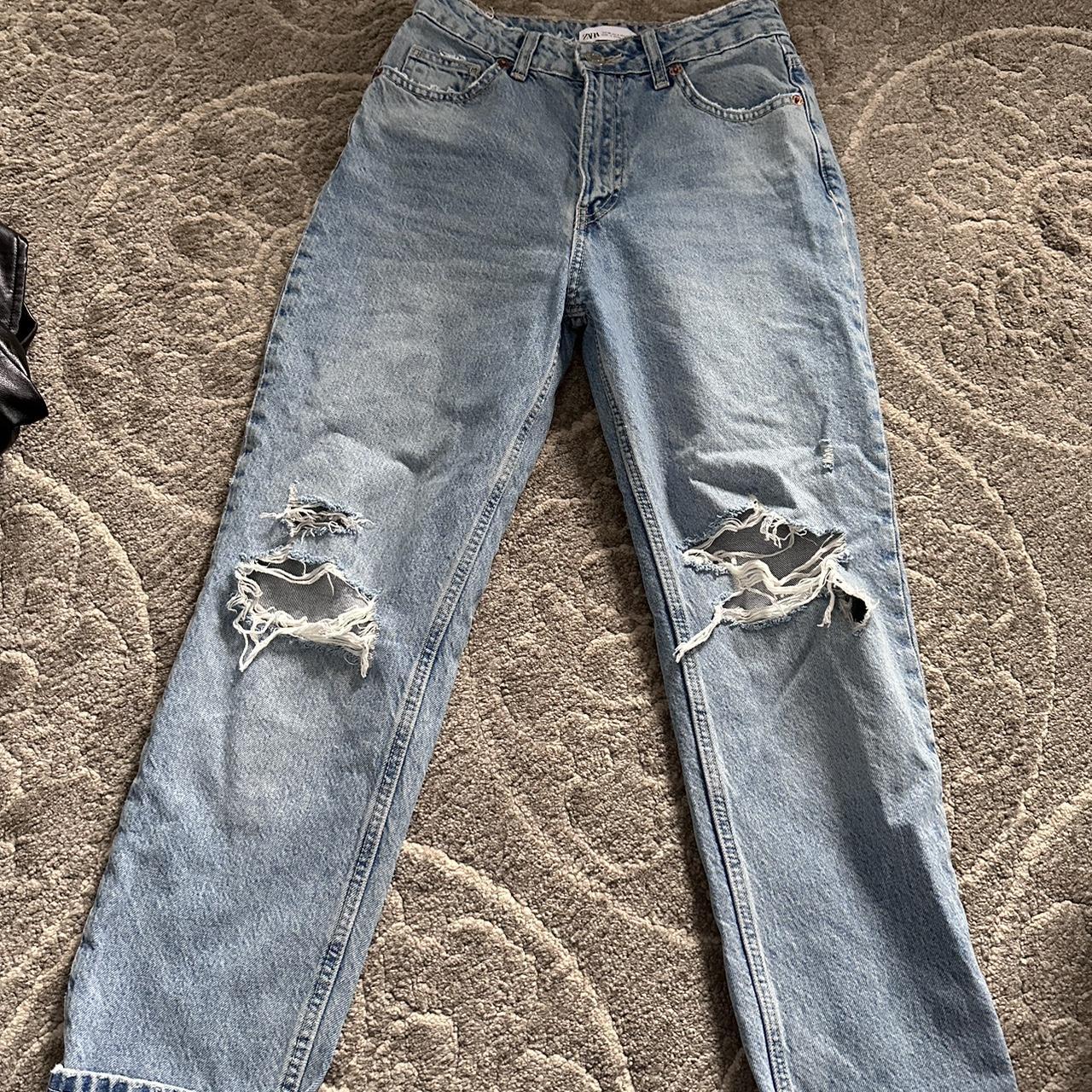 Zara ripped mom jeans. High wasted, size 4. Never... - Depop