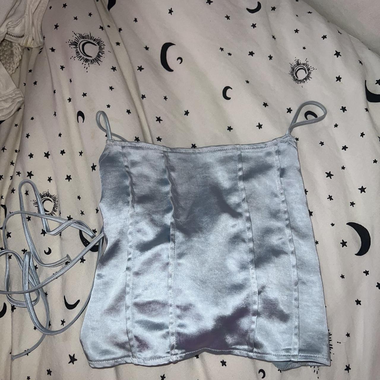 Motel rocks baby blue satin lace up corset, size xs... - Depop