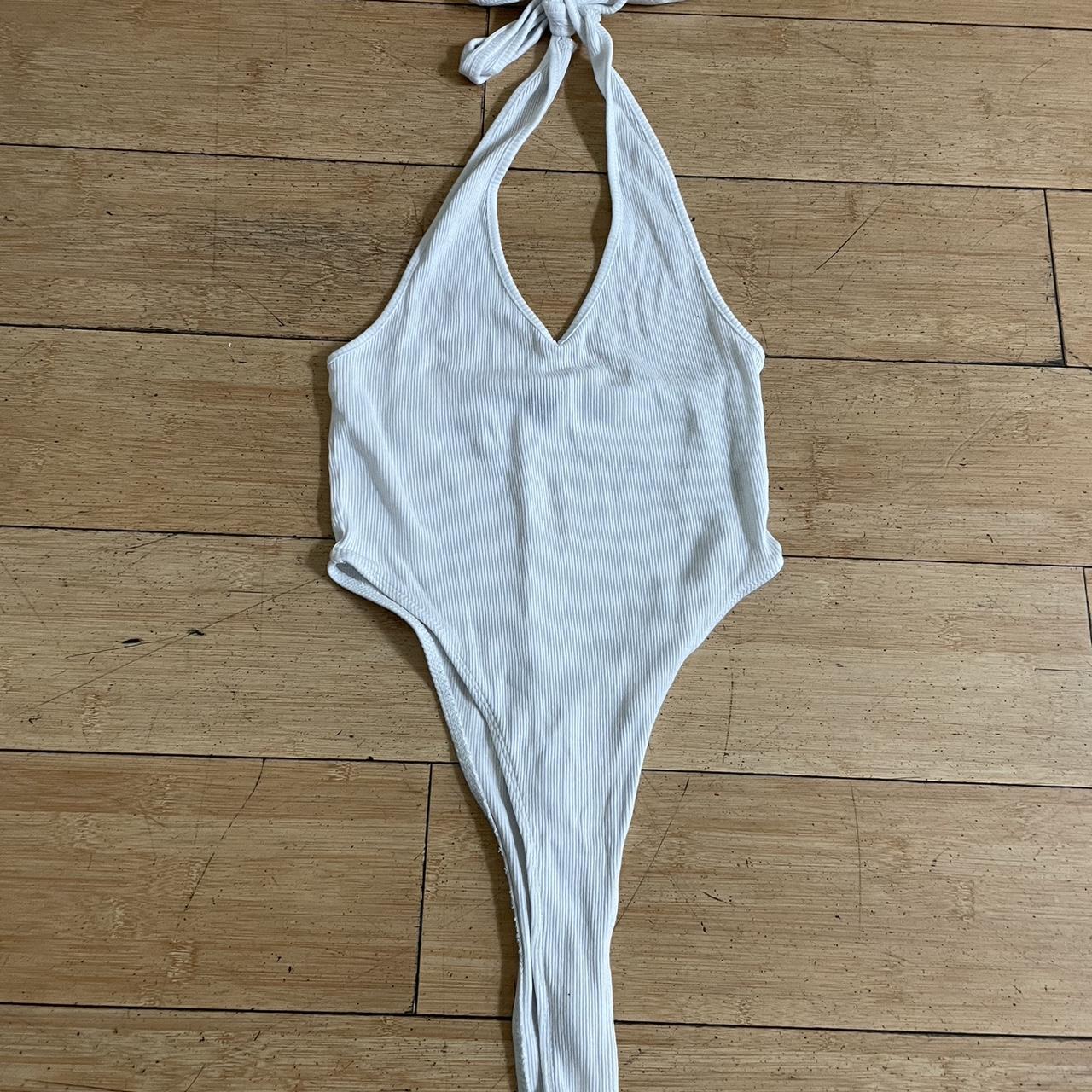 White halter bodysuit Ribbed - Depop