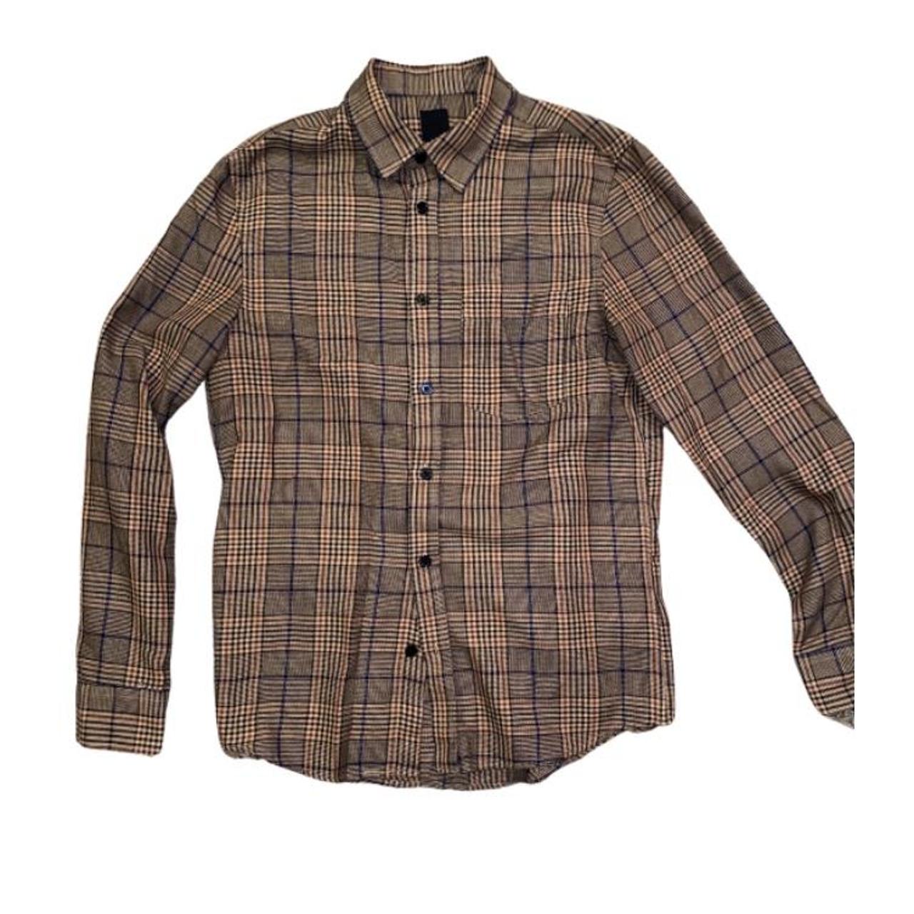 Brown button up shirt (plaid pattern) Size: S... - Depop