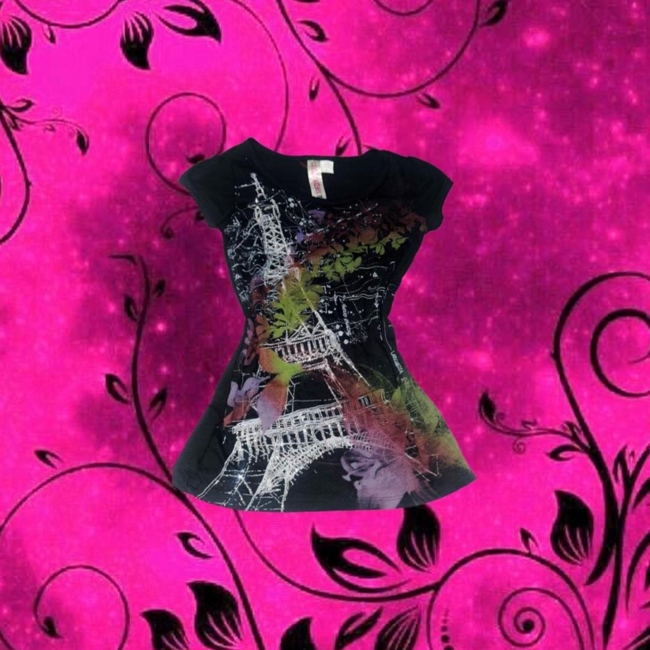 Vintage Y2K Colorful Glittery Eiffel Tower Print... | Depop
