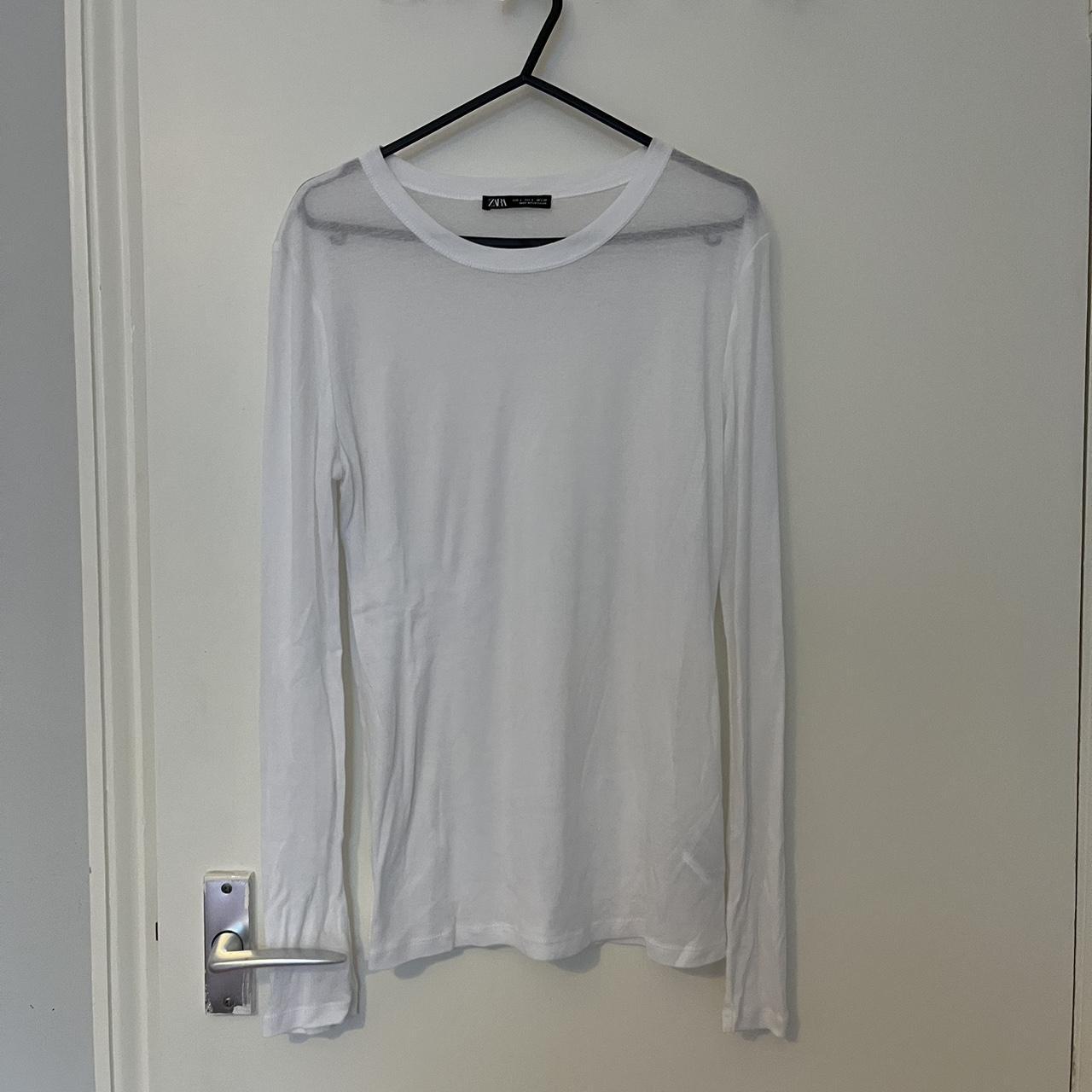 White Zara basic long sleeve top. Slightly see... - Depop