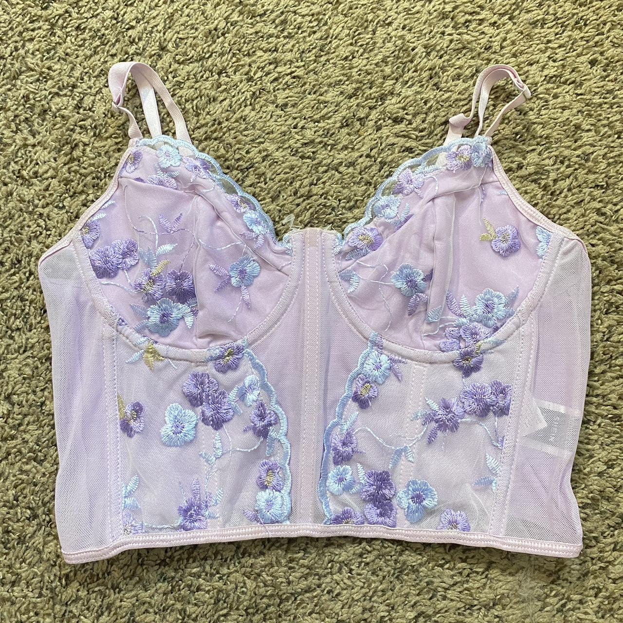 Lilac and purple floral corset top #floral #corset - Depop