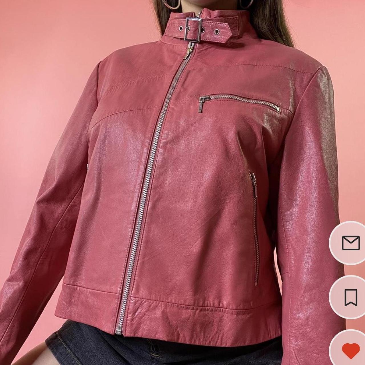 90s coral pink glossy leather jacket. so cute! great... - Depop