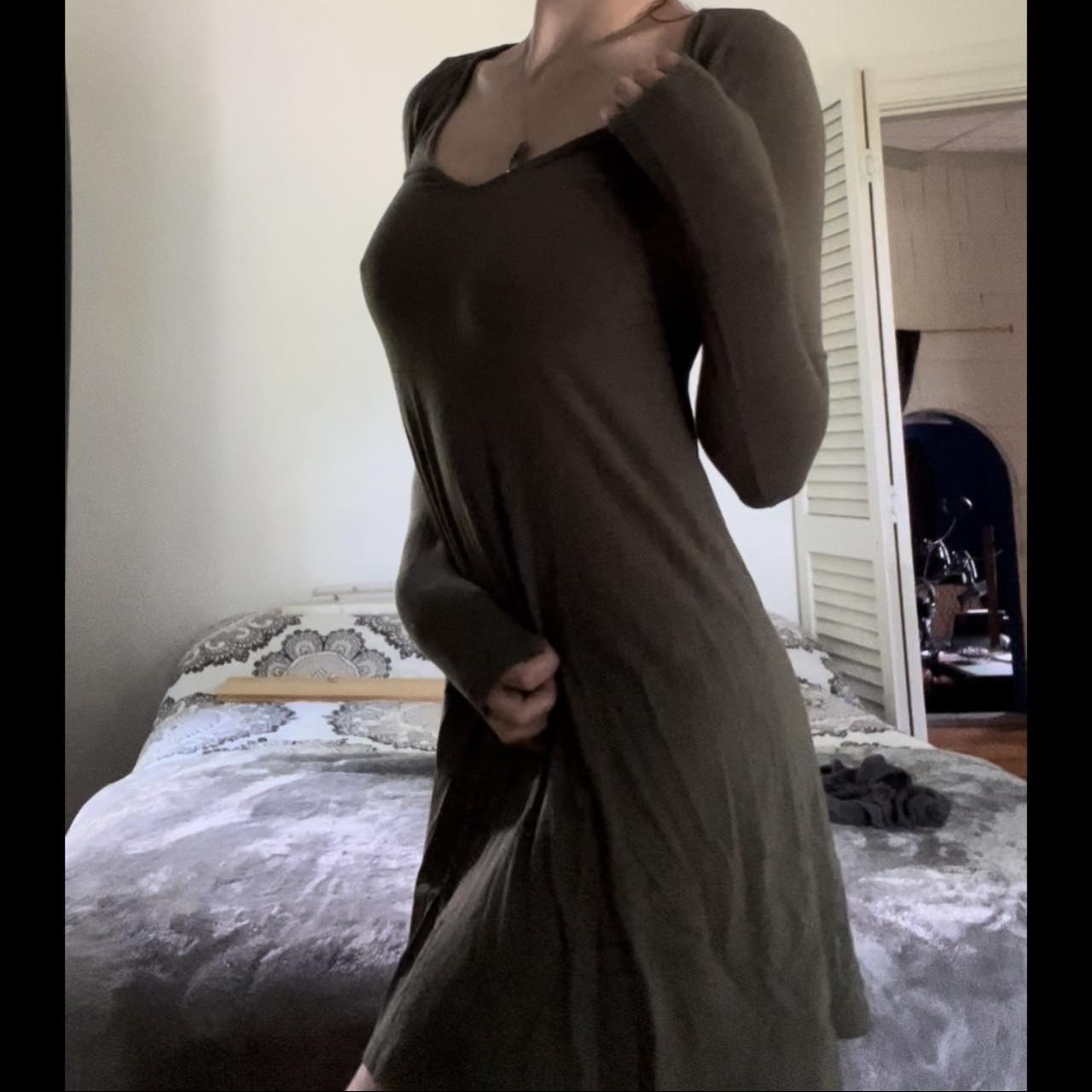 XS Grey/Greenish Dress by Express, worn once, super... - Depop