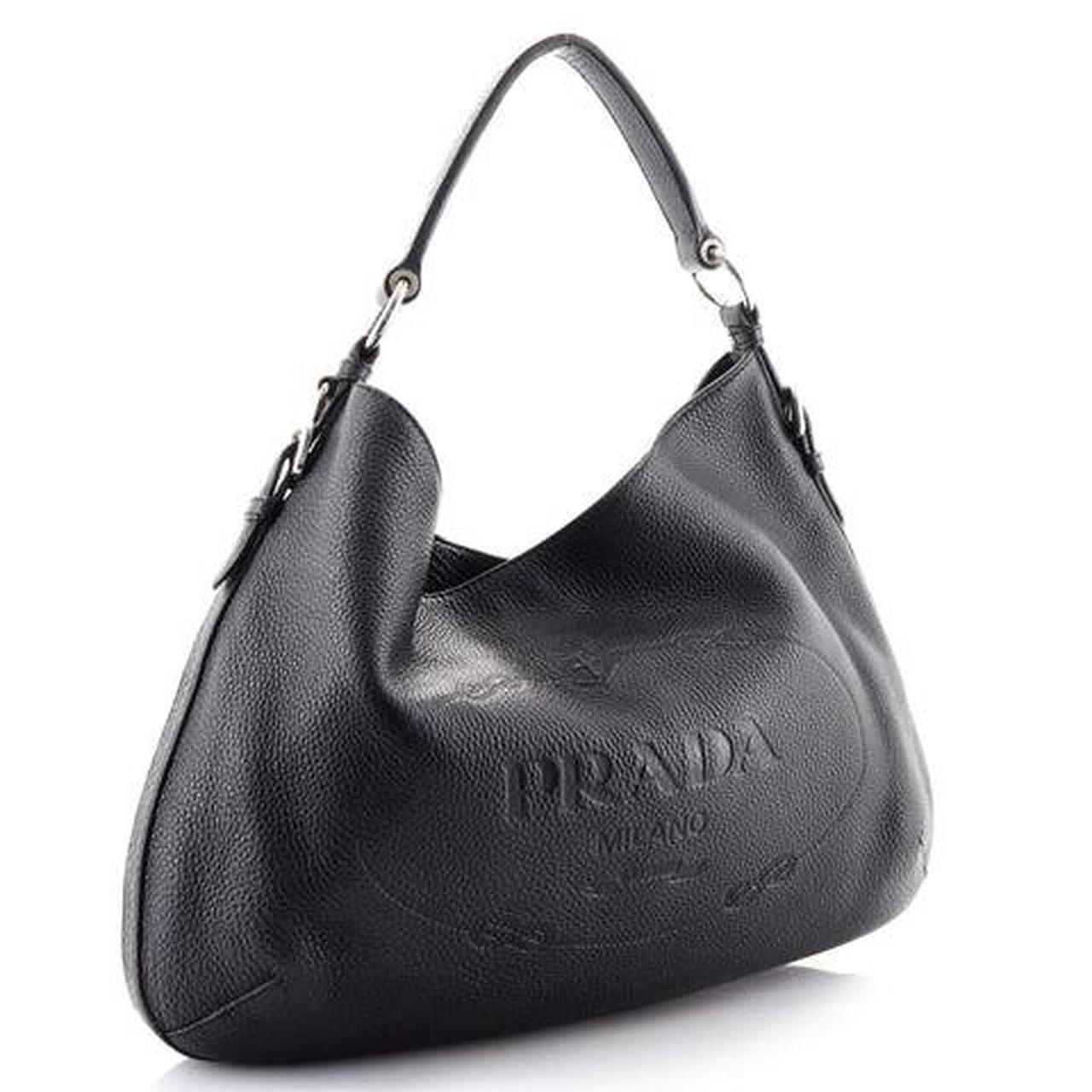 Authentic Prada embossed logo black shoulder... - Depop