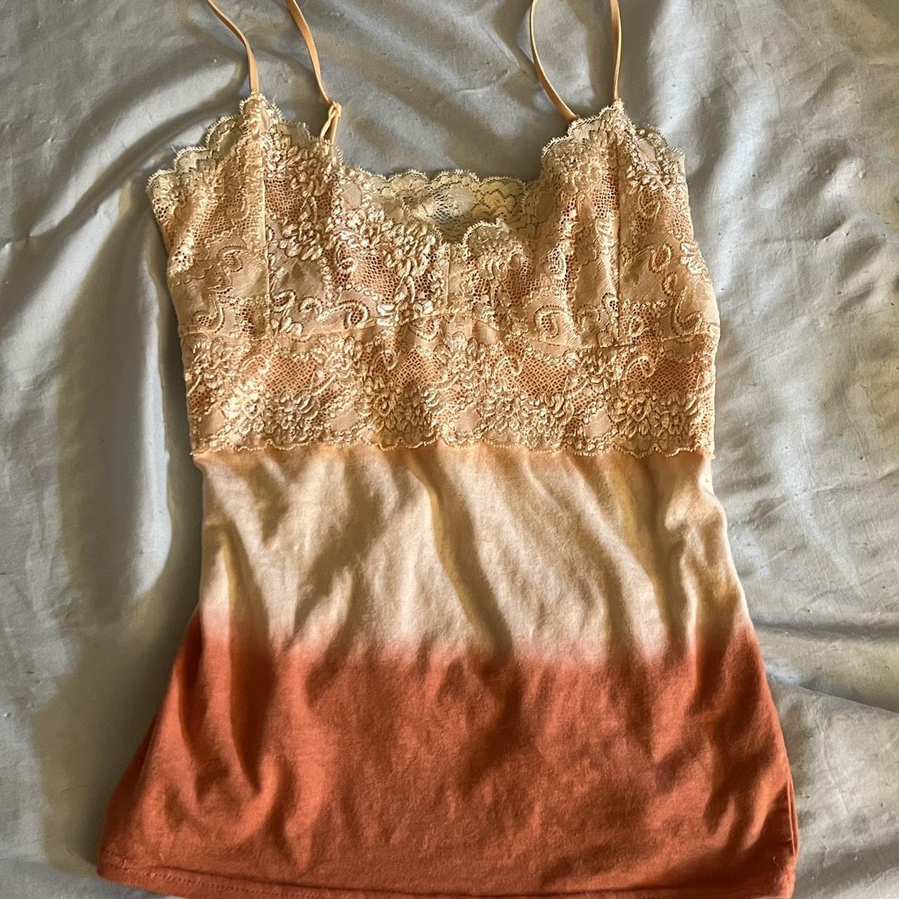 moda international orange lace tank - size xs -... - Depop