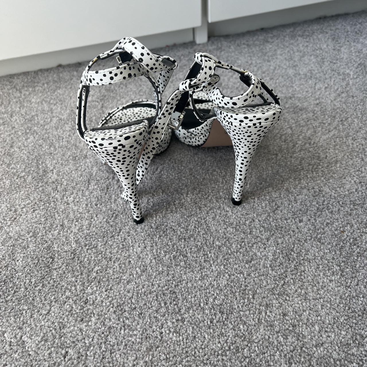Black and White Spotted Faith Heels - Depop