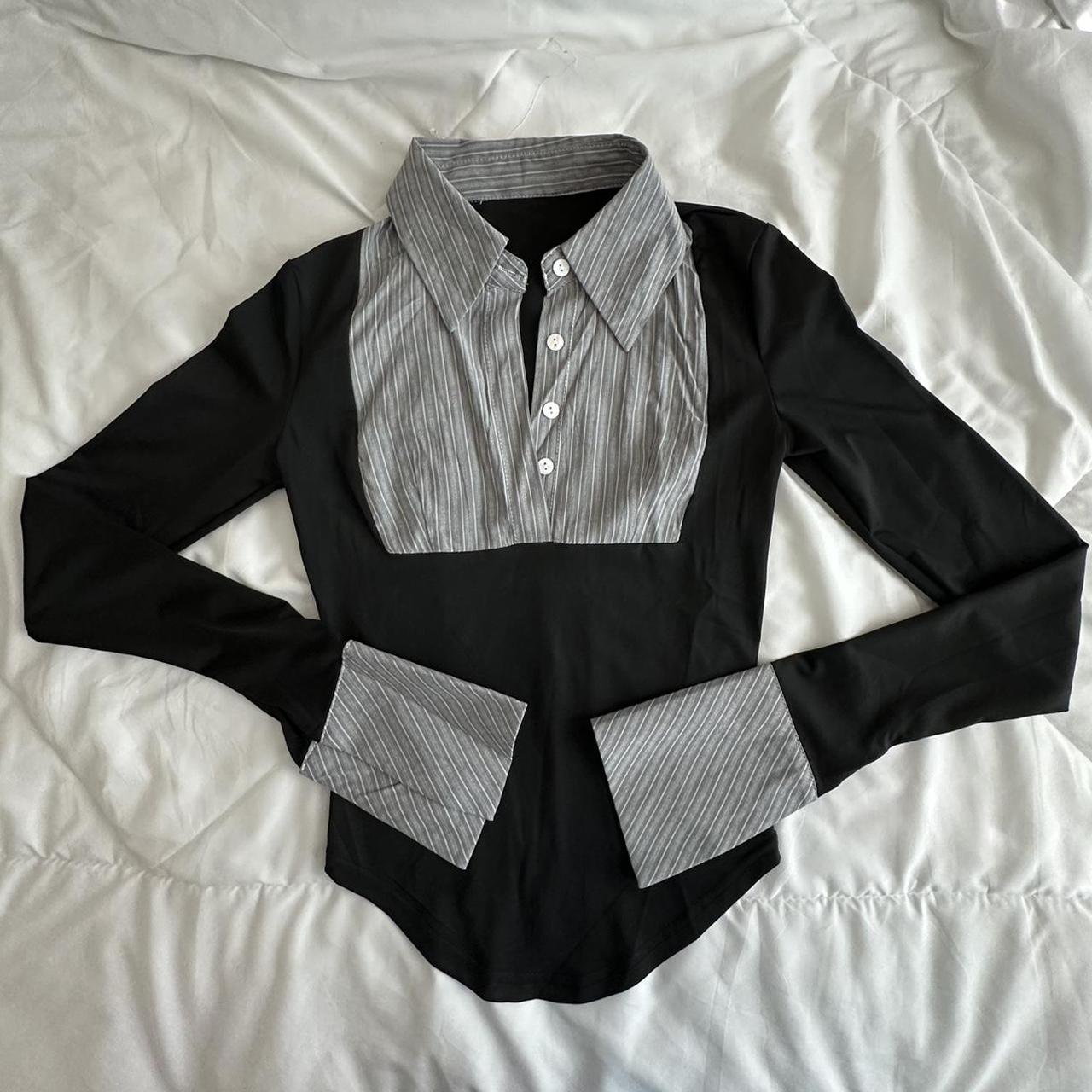 pinstripe collared siren top size: xs pit to pit:... | Depop