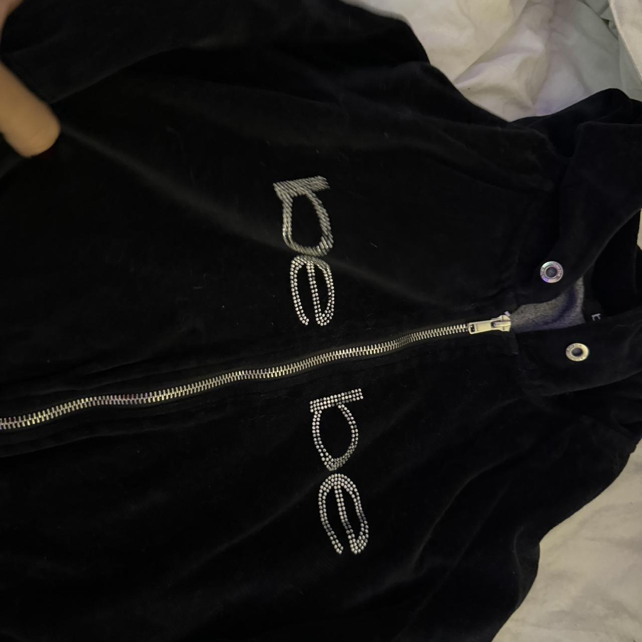 vintage bedazzled velvet black Bebe zip up hoodie... - Depop