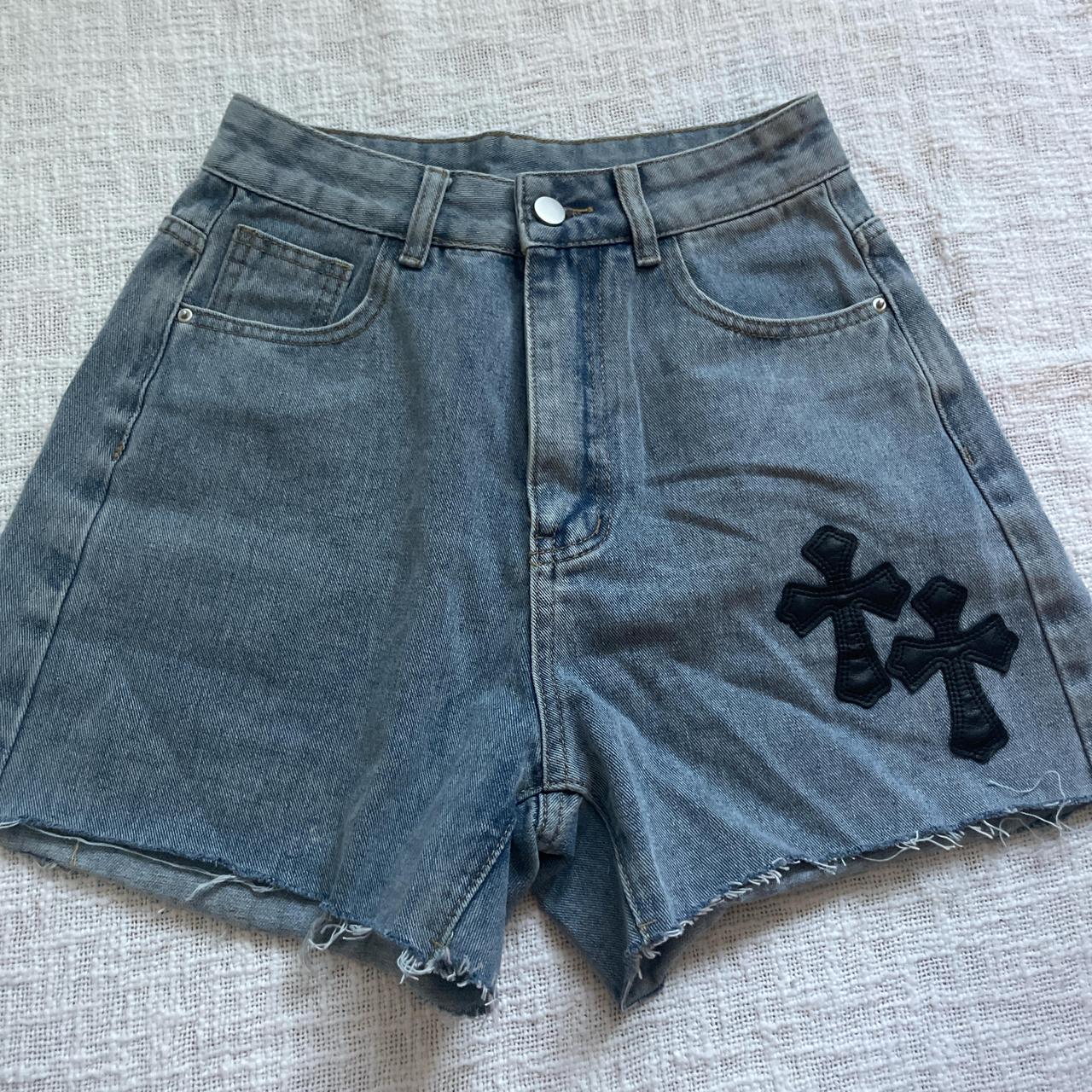 Chase worldwide lookalike denim jorts with black cross - Depop