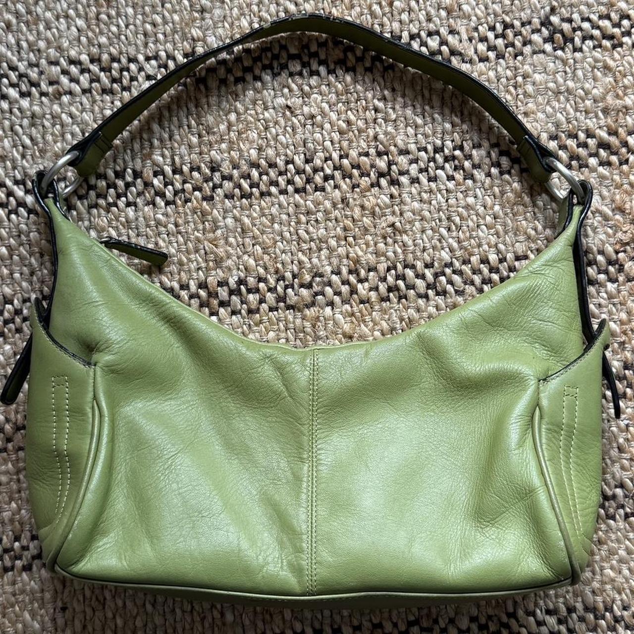 Green apostrophe leather shoulder bag with spacious... | Depop