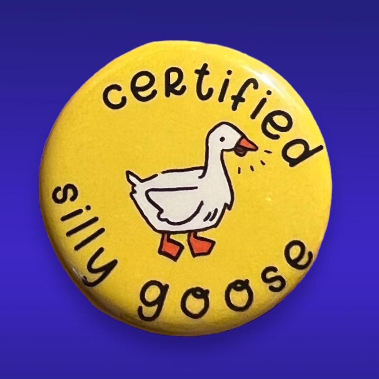 “certified silly goose” yellow pinback button !... | Depop