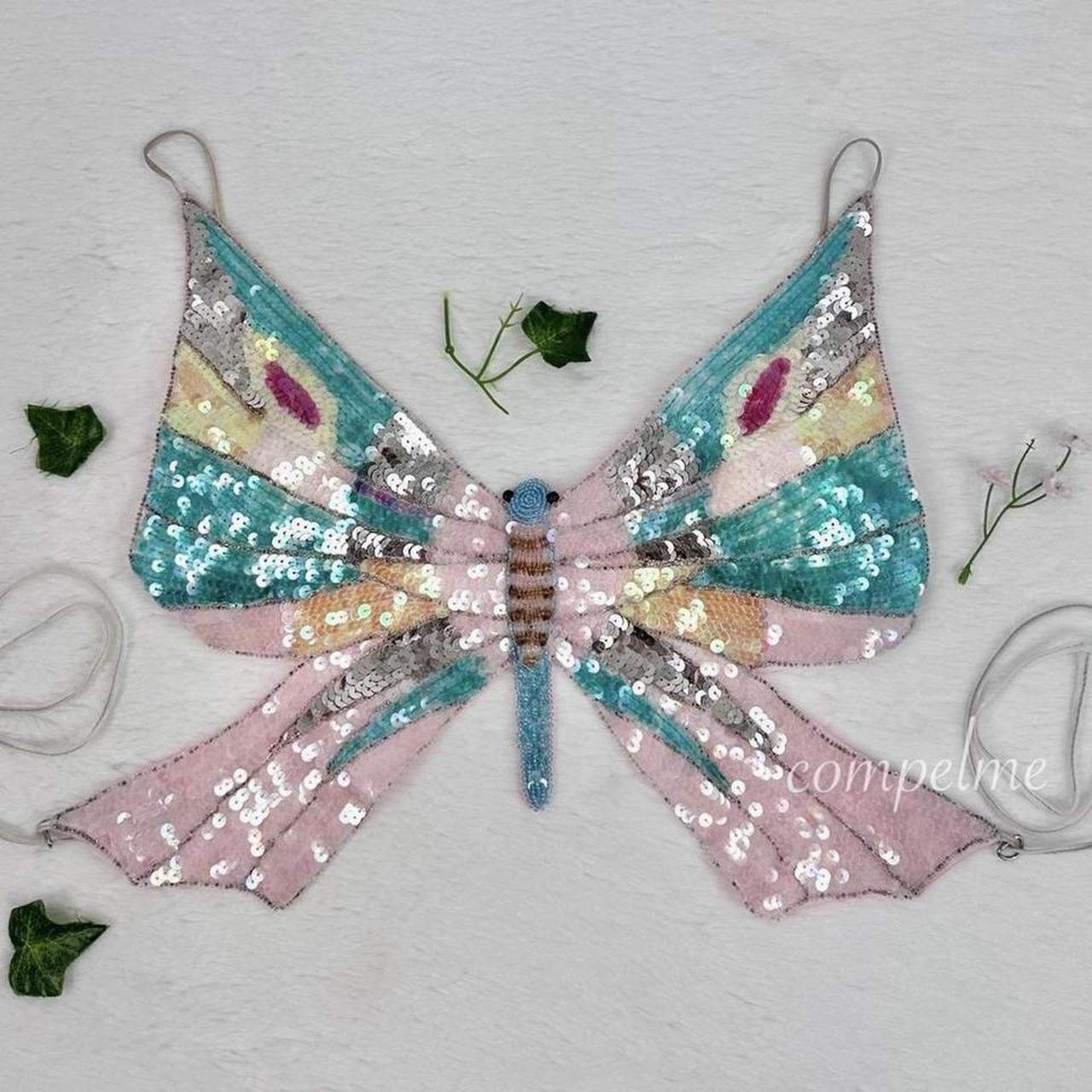 Vintage beaded sequin butterfly halter top... | Depop