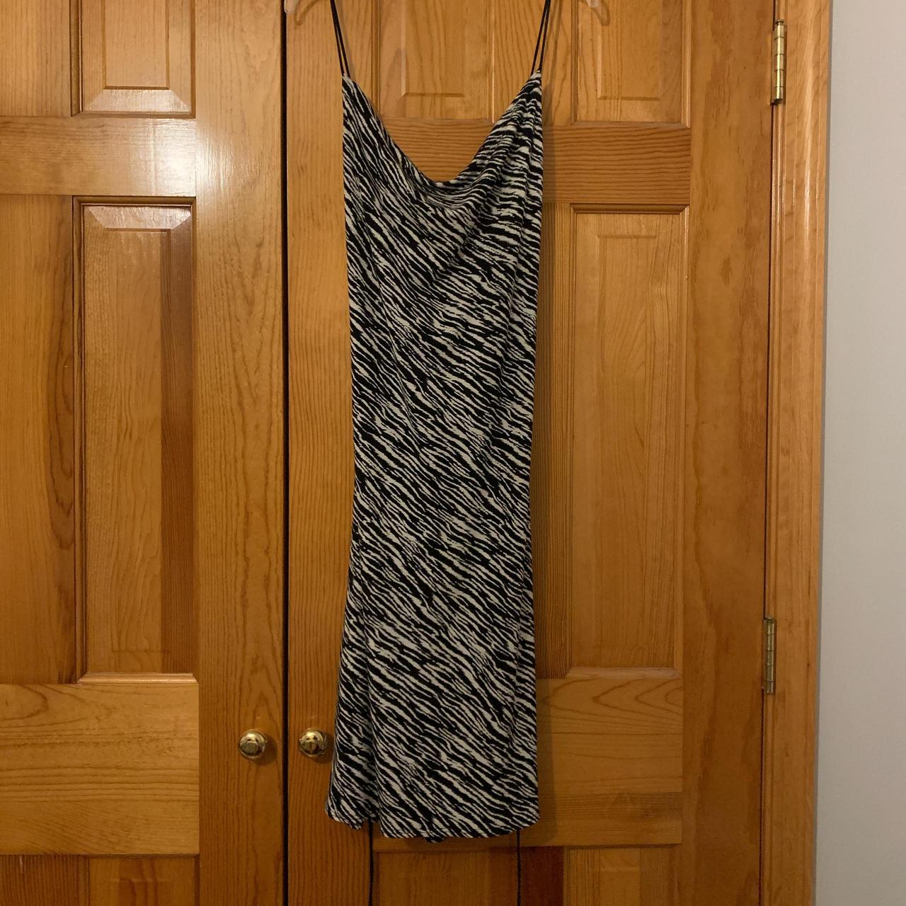 Black and white zebra print body-con cowl neck maxi... | Depop