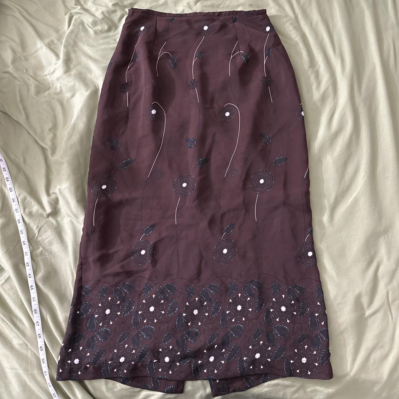 long brown floral skirt size L brand: felicity... - Depop