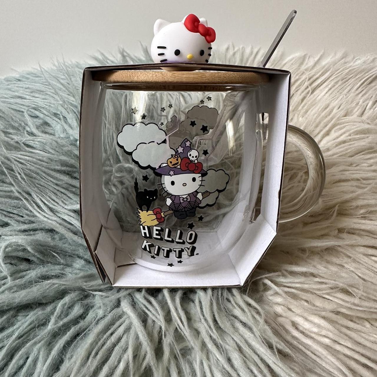 Hello Kitty glass mug with a topper and spoon. Never... - Depop