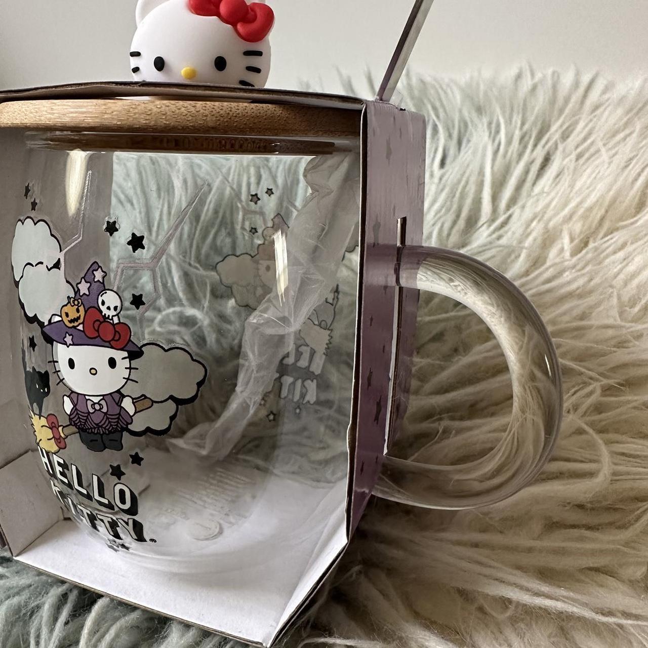 Hello Kitty glass mug with a topper and spoon. Never... - Depop