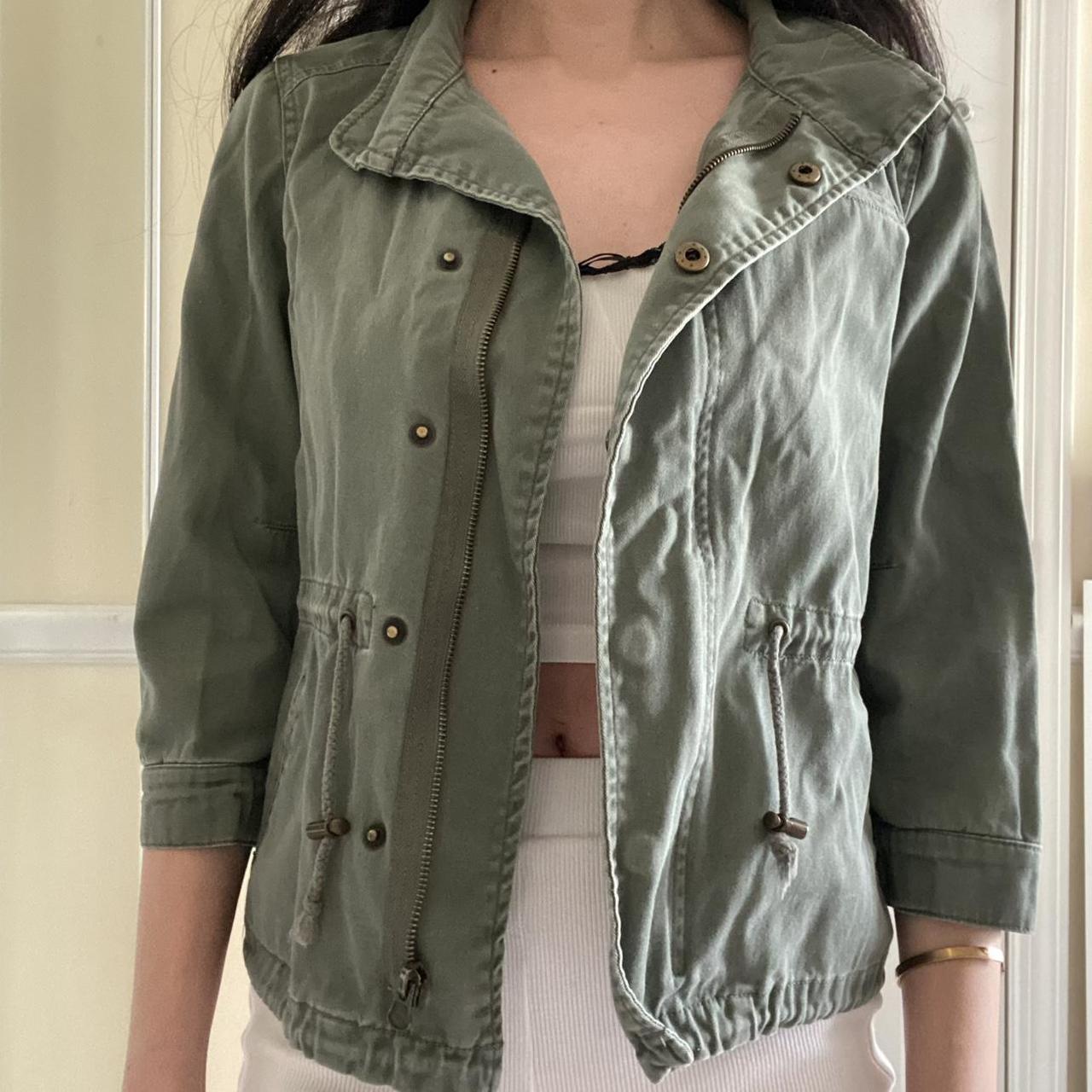00s vintage Green Utility Jacket with fake pockets... - Depop