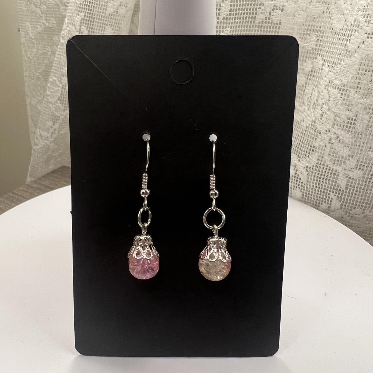 super cute pink crystal ball earrings 🌸 handmade by... - Depop