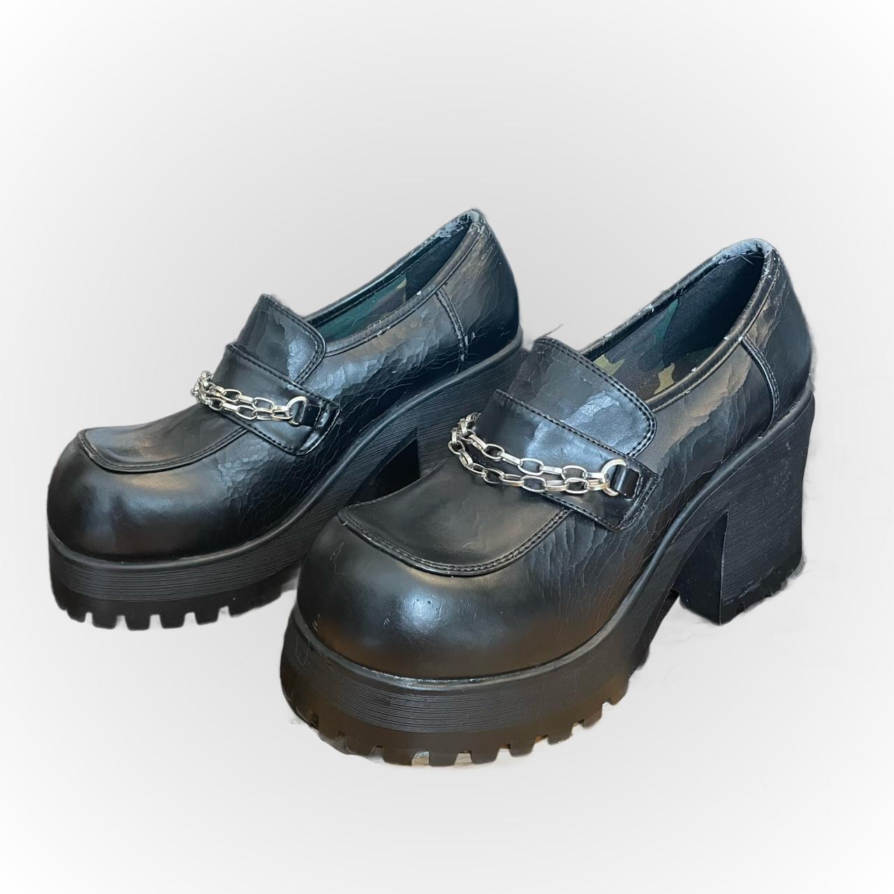 90s goth preppy platform loafer shoes with chains.... - Depop