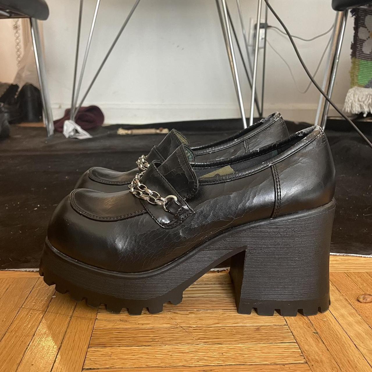 90s goth preppy platform loafer shoes with chains.... - Depop