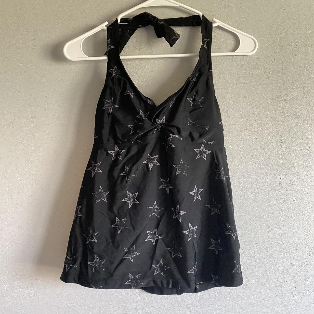Black Tankini Swimsuit with Grey Stars Condition:... - Depop