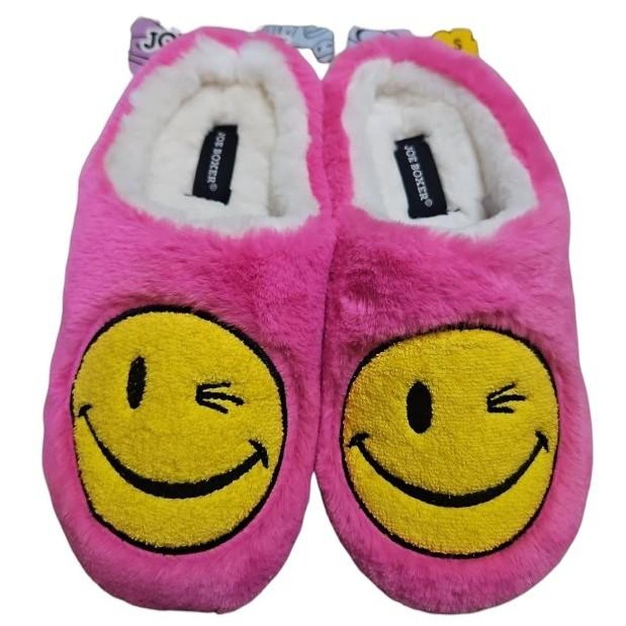 Pink and yellow smiley face Joe Boxer slippers... | Depop