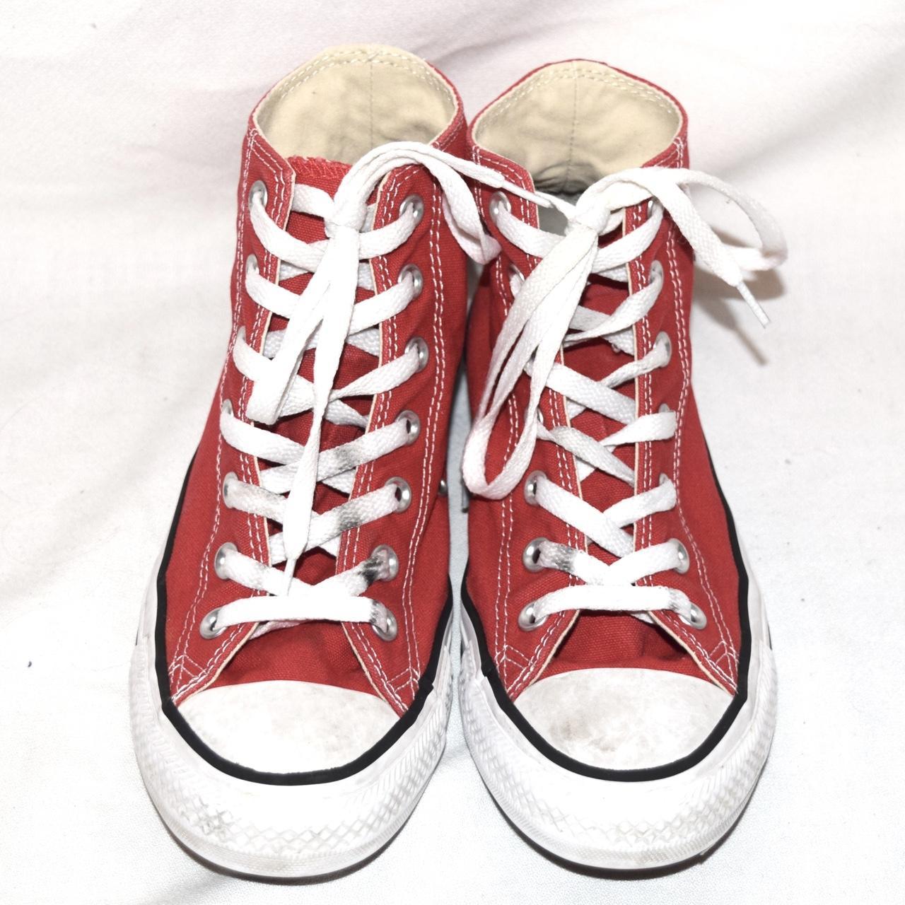 ‘Converse’ red and white Chuck Taylor All Star High... - Depop
