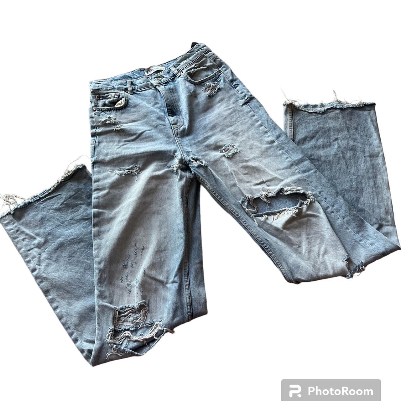 Zara denim ripped jeans It is used but in good... - Depop