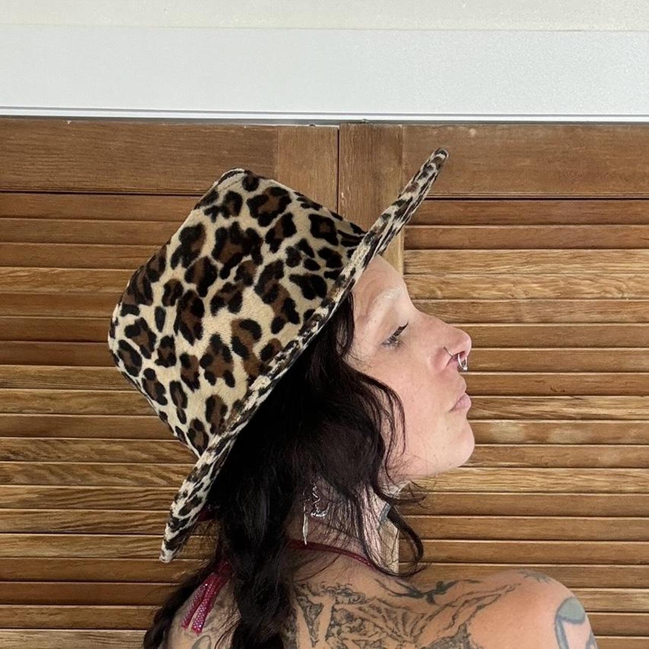 Fuzzy leopard cowboy hat 🐆 🐆no brand 🐆no labeled... - Depop