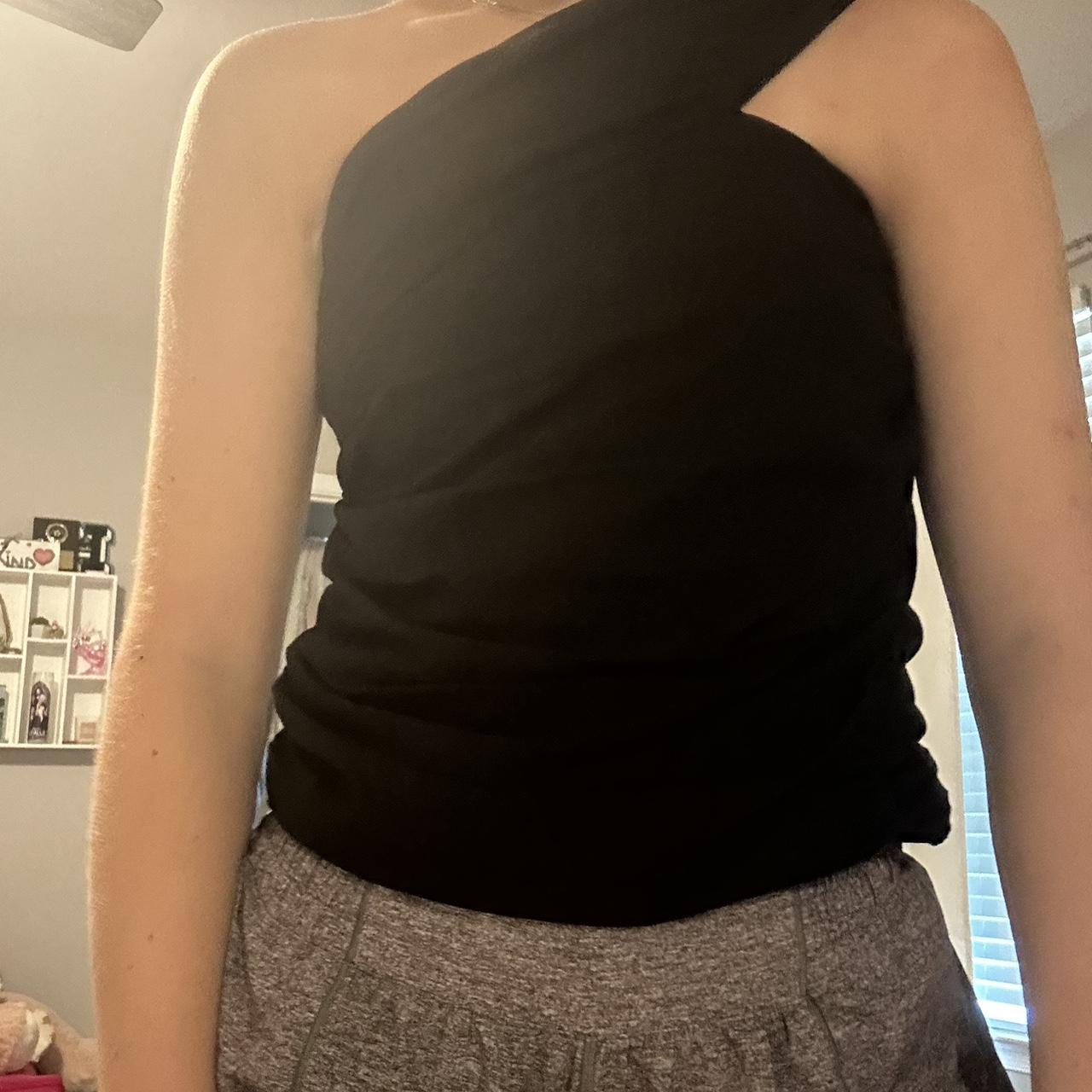 zara one shoulder black ruffle top size xs new with... - Depop