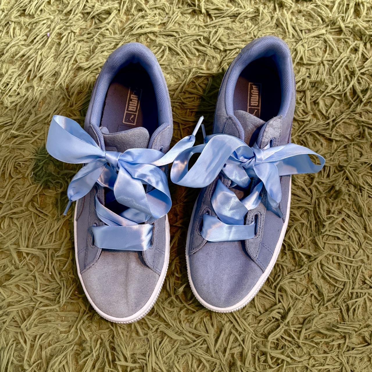 Limited Edition Blue Puma trainers with ribbon lace... | Depop