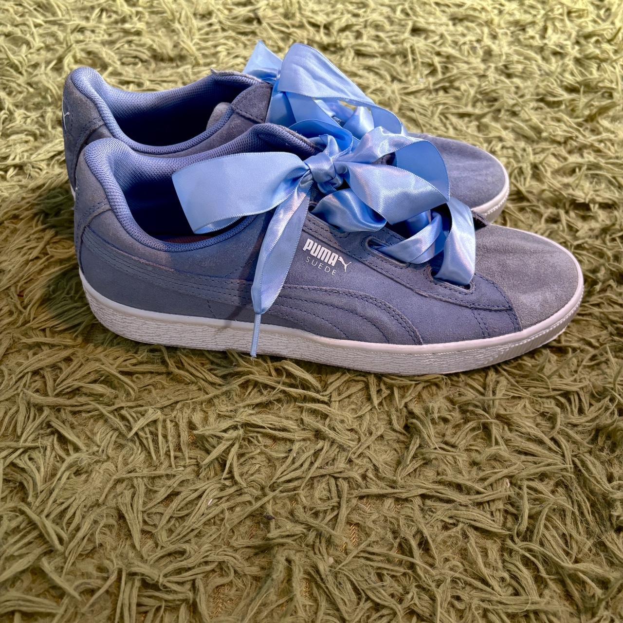Limited Edition Blue Puma trainers with ribbon lace... | Depop