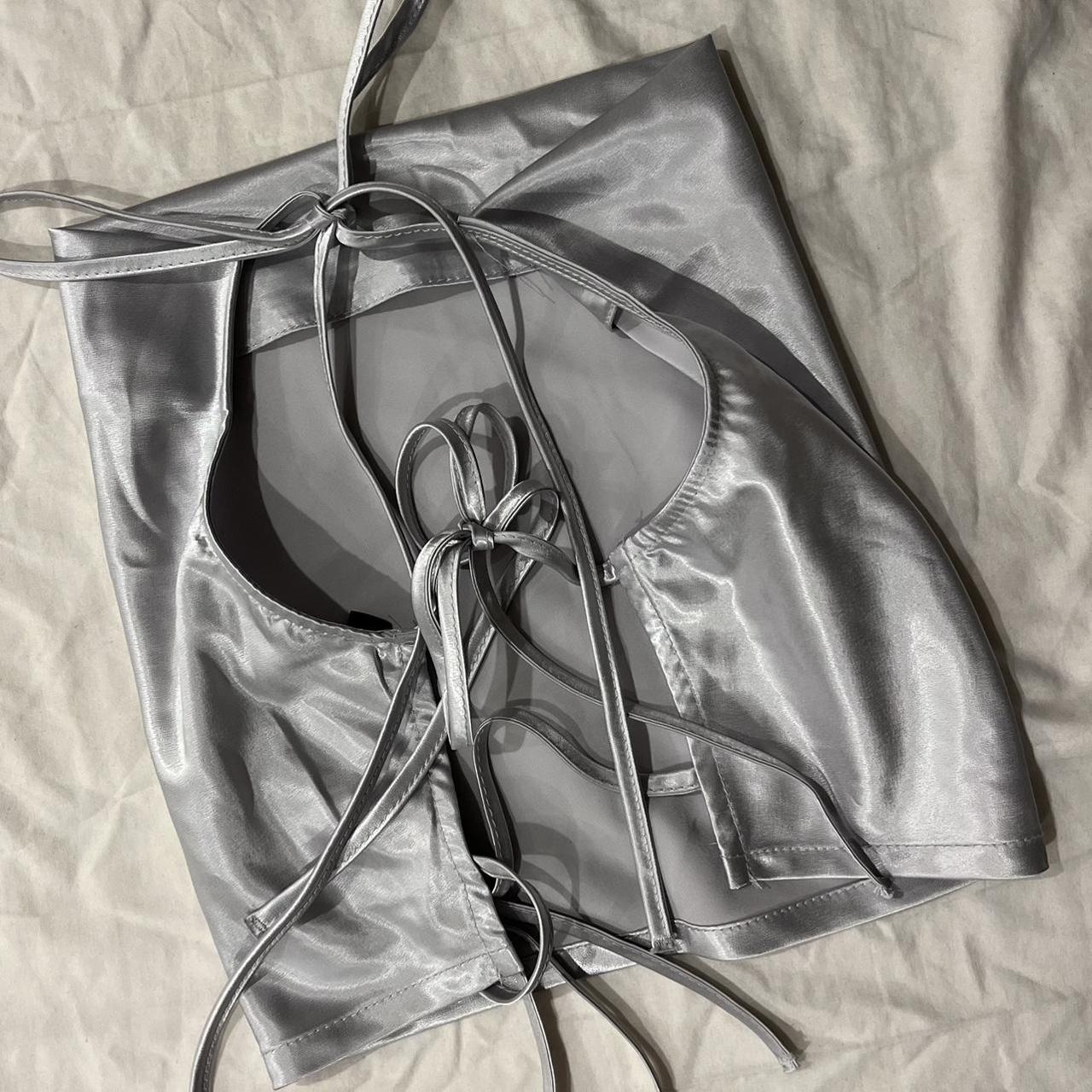 Backless Satin Silver Crop Top Never worn before bc... - Depop