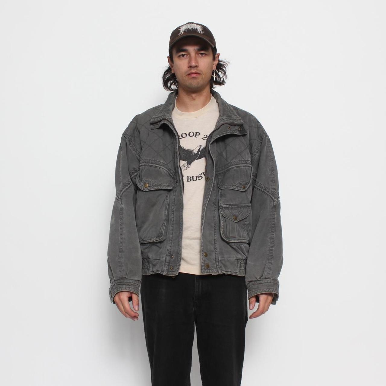 GREY ZIP UP HEAVY COTTON MULTICARGO POCKET JACKET BY... - Depop