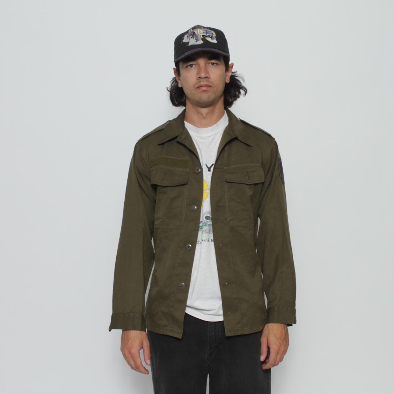 GREEN BUTTON UP MILITARY STYLE SHACKET// green... - Depop