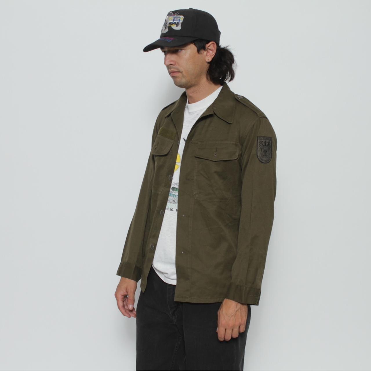 GREEN BUTTON UP MILITARY STYLE SHACKET// green... - Depop