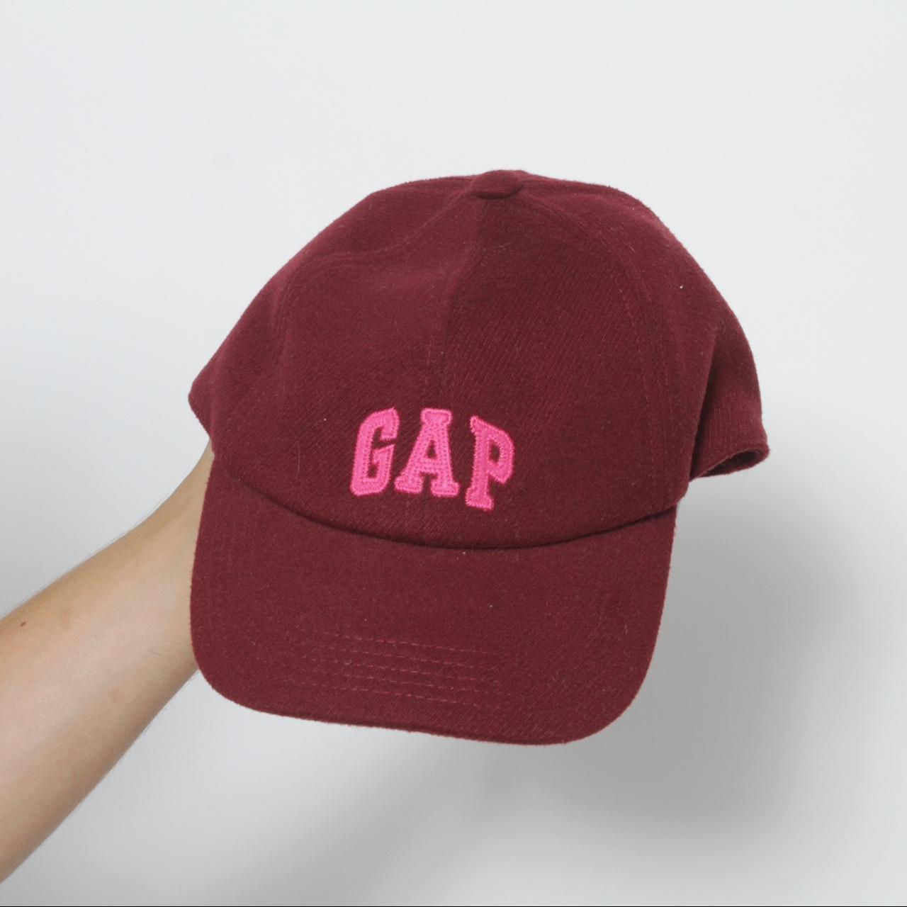 RED FELT HAT WITH PINK LETTERING BY GAP// red felt... - Depop