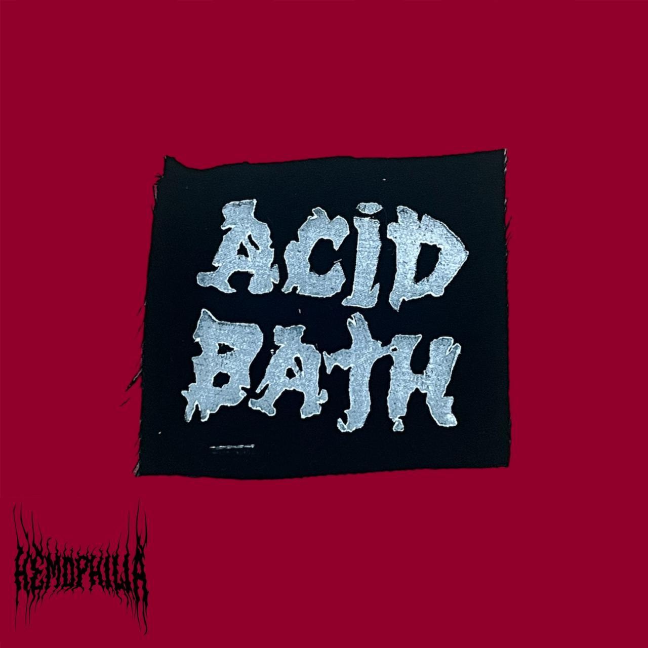 acid bath metal patch hand printed patch, roughly... - Depop