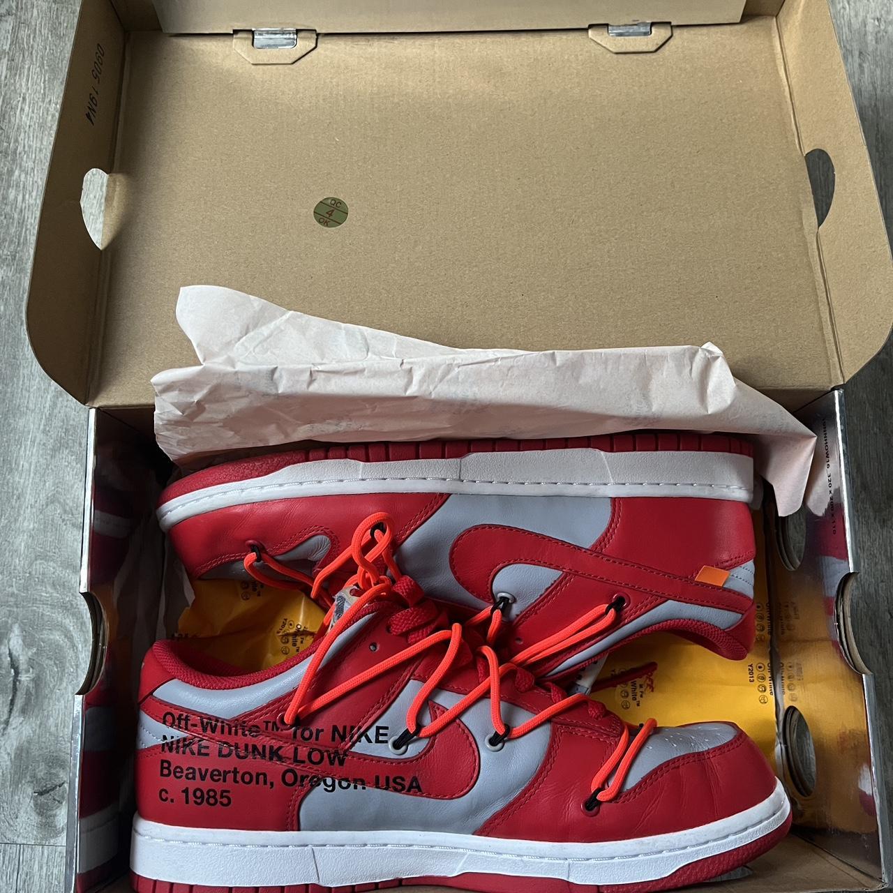 Off-White x Dunk Low 'University Red' Size 8... - Depop
