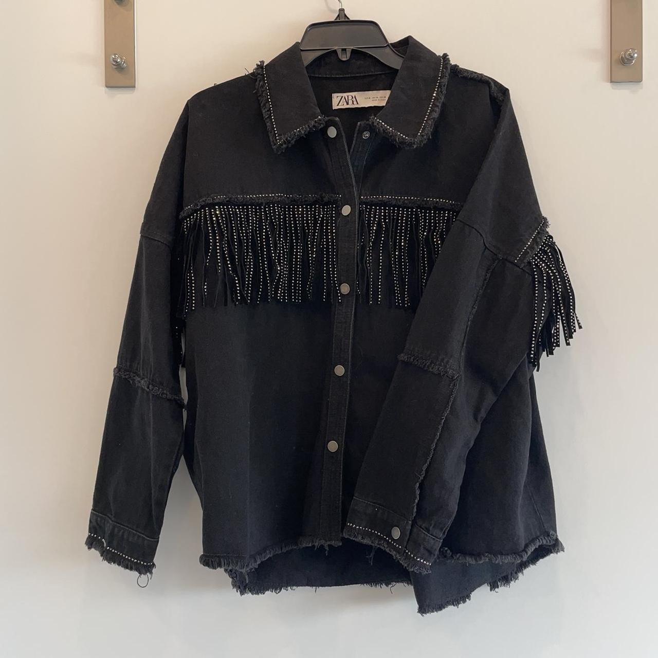 Zara black Jean jacket with fringe - Depop