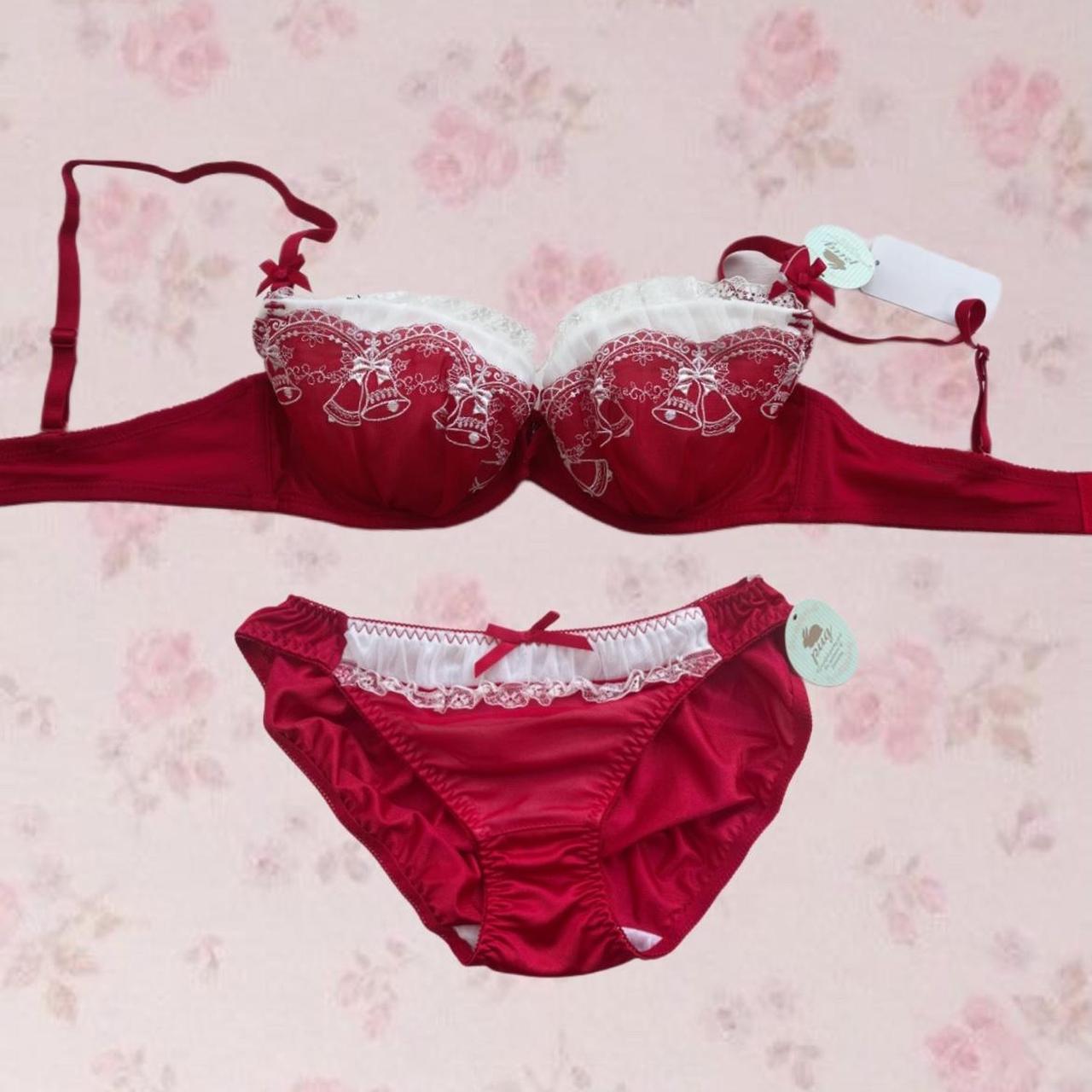 Adorable #Christmas red lingerie bra set with white... - Depop