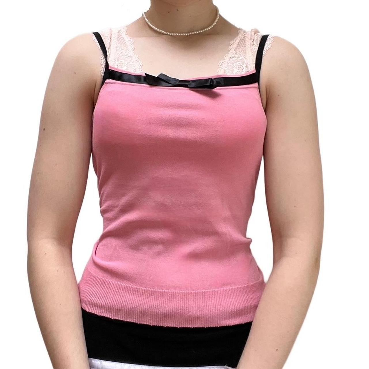 #Barbie style pink and black ribbon bow cami top,... - Depop