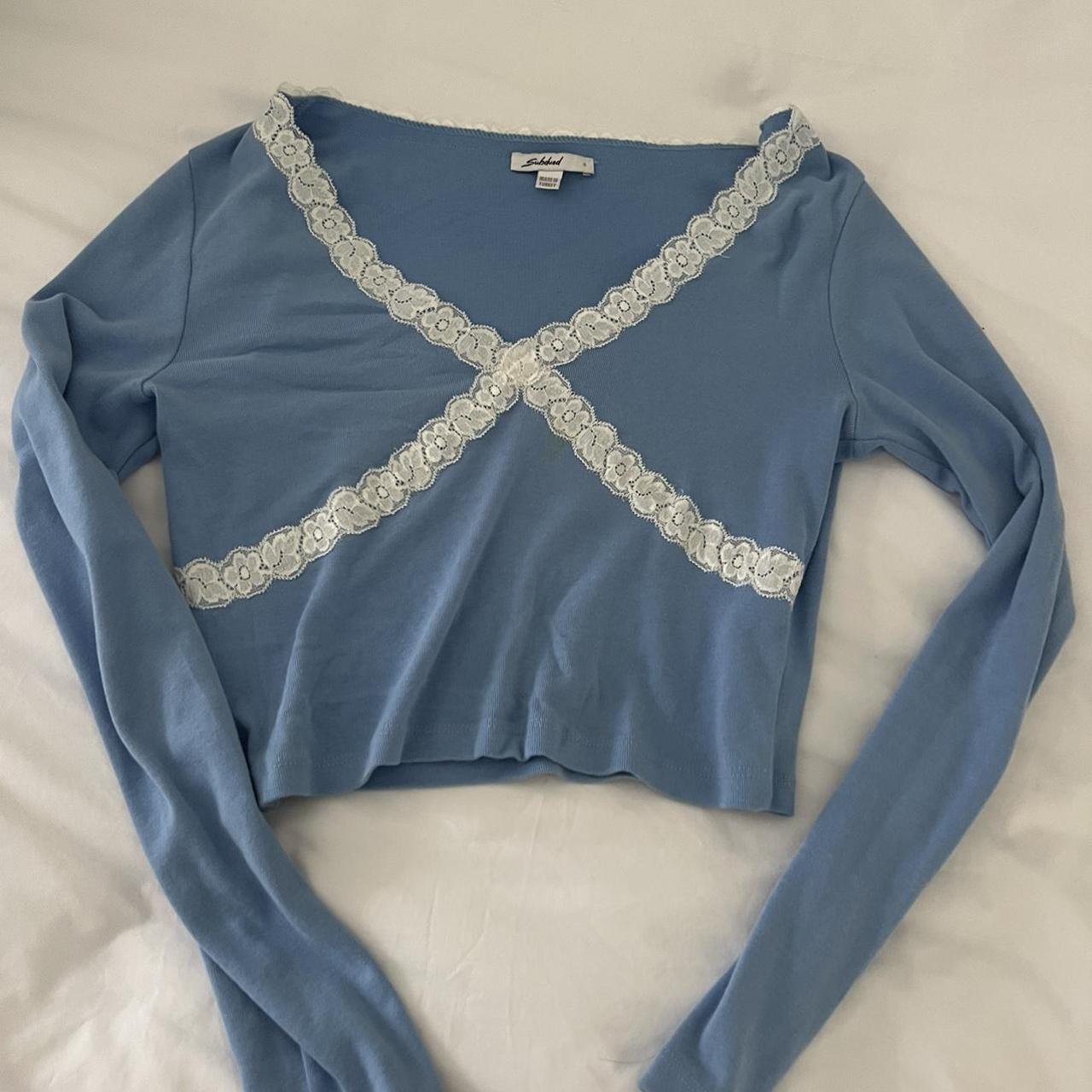subdued blue long sleeve top dm for more pics x - Depop