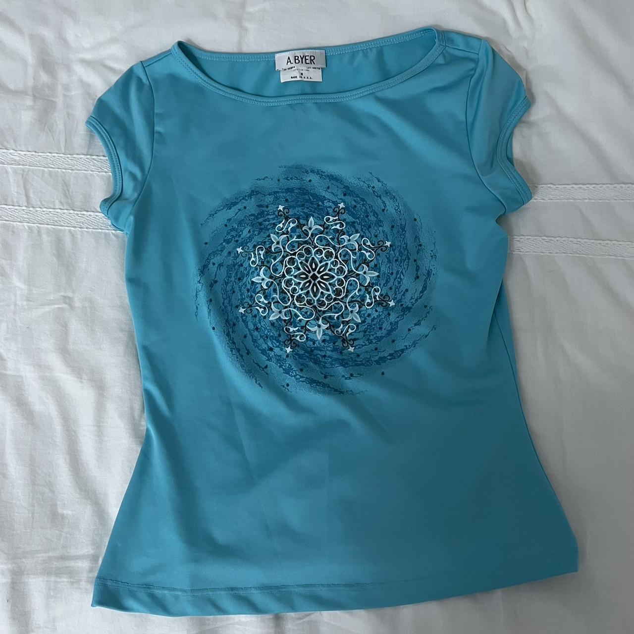 Teal baby tee -Early 2000s Y2K baby tee. Teal light... - Depop