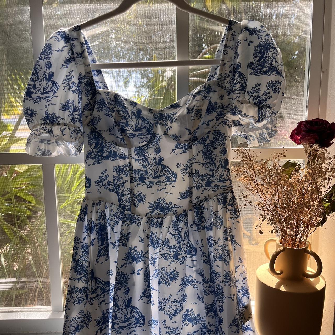 cute cottage core blue dress... - Depop