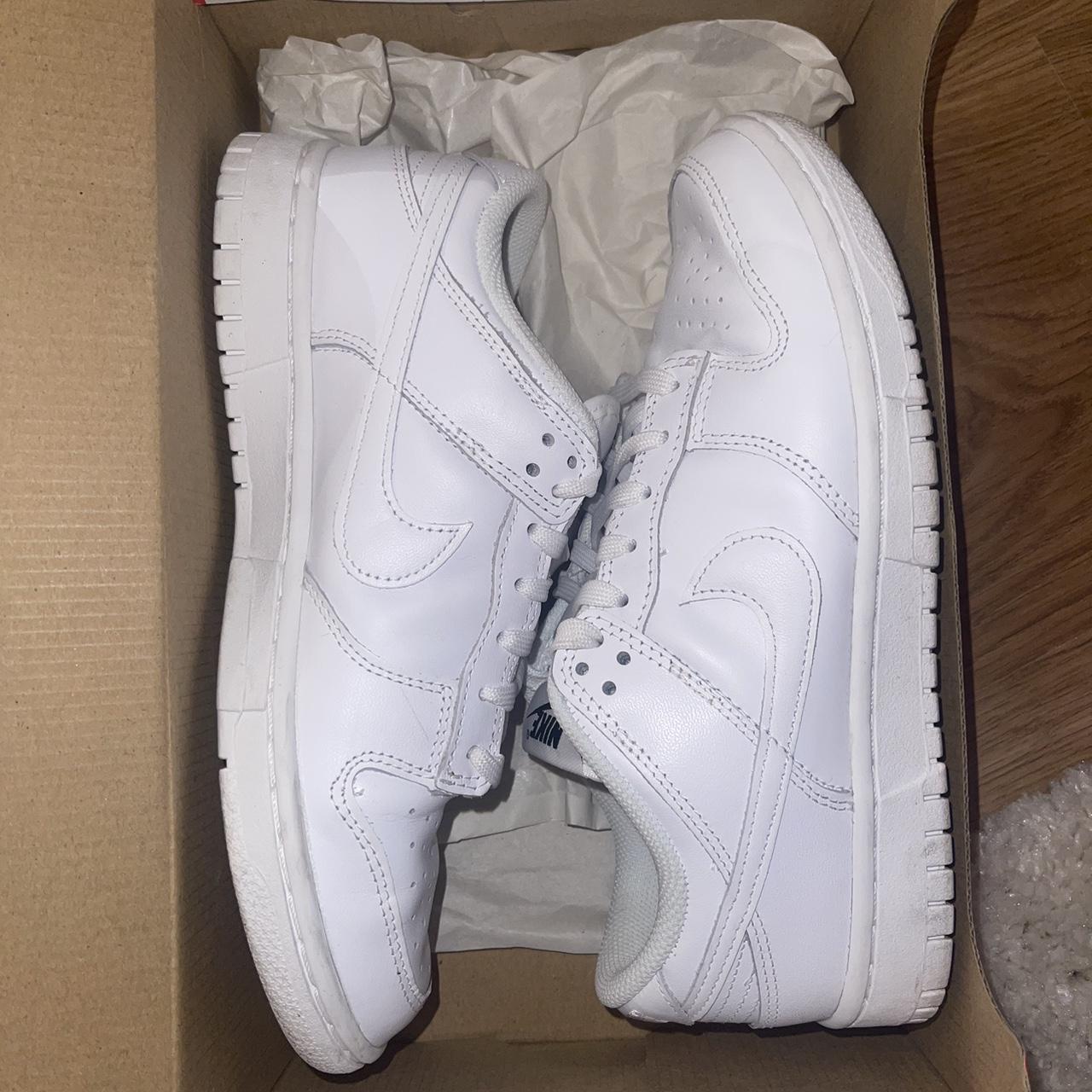 White Nike dunks Size 5.5 Worn a couple of times - Depop