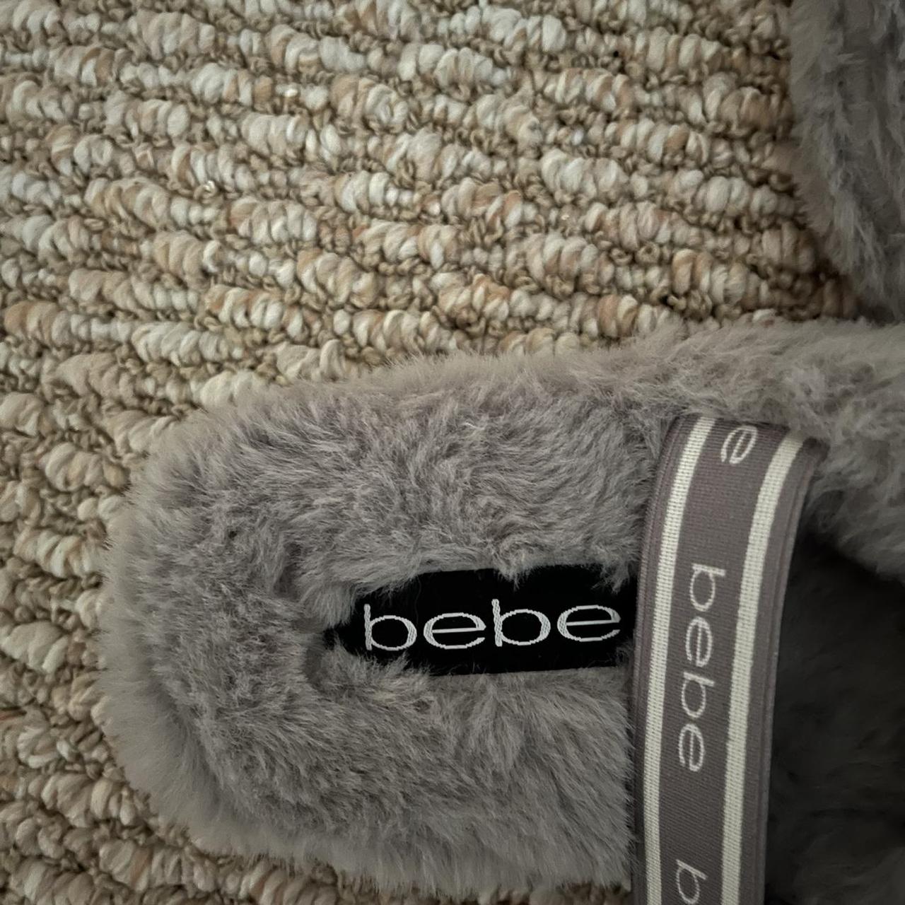 NWOT Bebe gray fur slippers with Velcro straps Size... - Depop